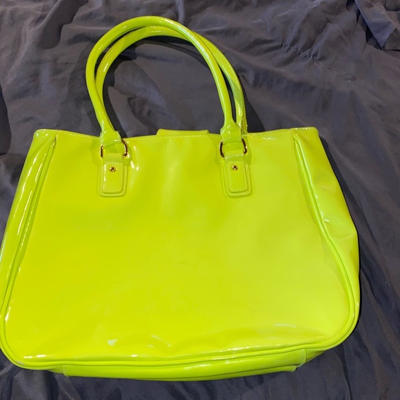 Bags | Neon Yellow Purse W Blue Interior | Poshmark